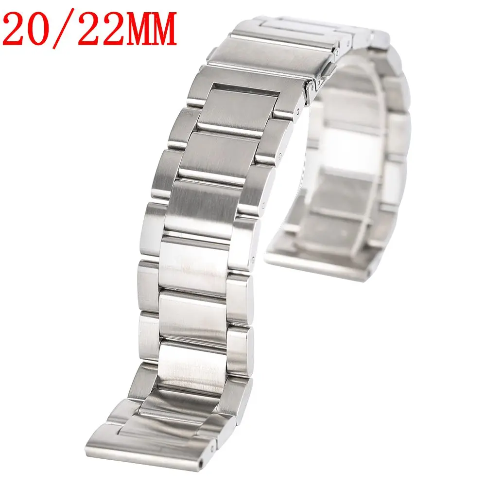 20/22MM Silver Bracelet Solid Stainless Steel Watch Band Strap High ...
