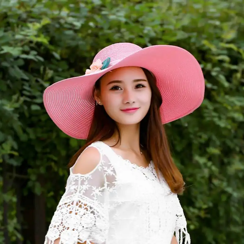 Fashion wanita pantai Topi Lebar Besar Brim Floppy Summer Beach Sun ...
