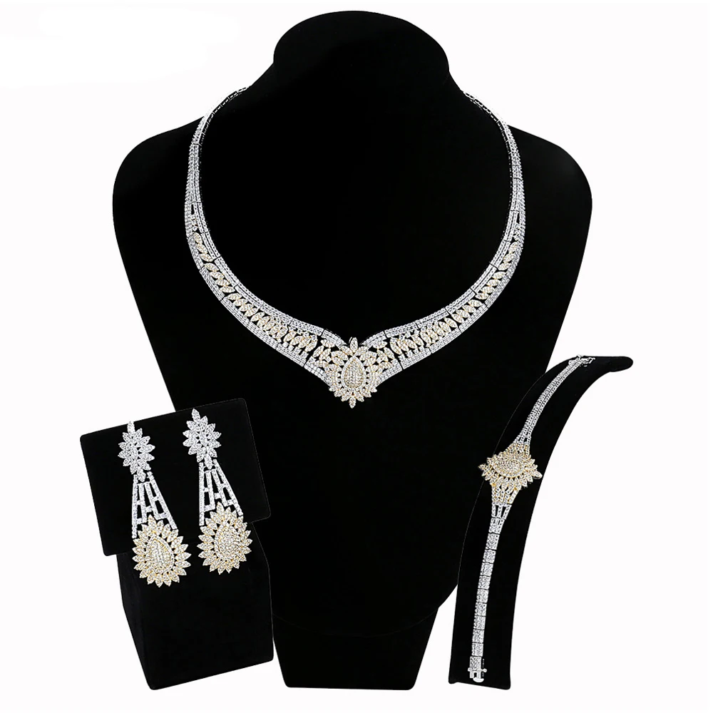 우아한 Super 빛나게 Luxury 꽃 Women American Prom 자 웨딩 신부 Cubic 지르코니아 Necklace ...