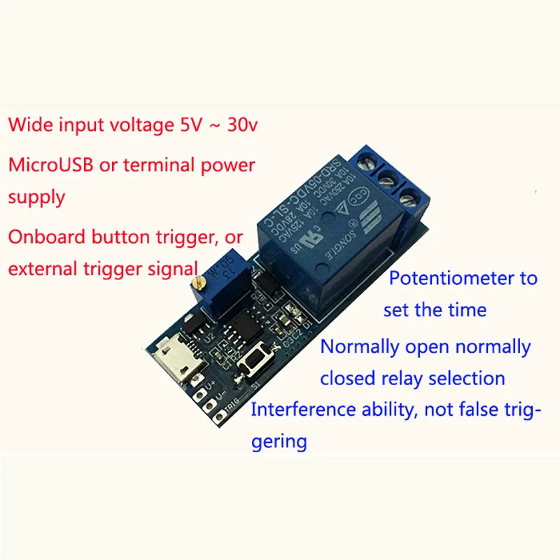 Wide Voltage 5V~30V Trigger Delay Relay Module Timer Module Conduction Delay Delay Switch Key ...