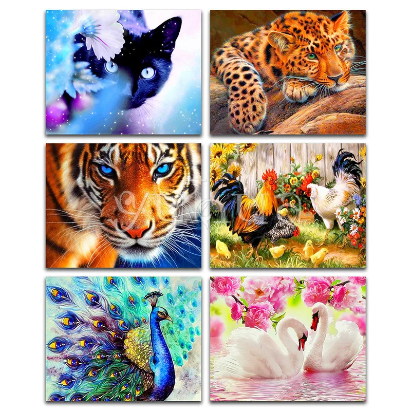 5D DIY Diamond painting Cross stitch Animals set Full Square Diamond ...
