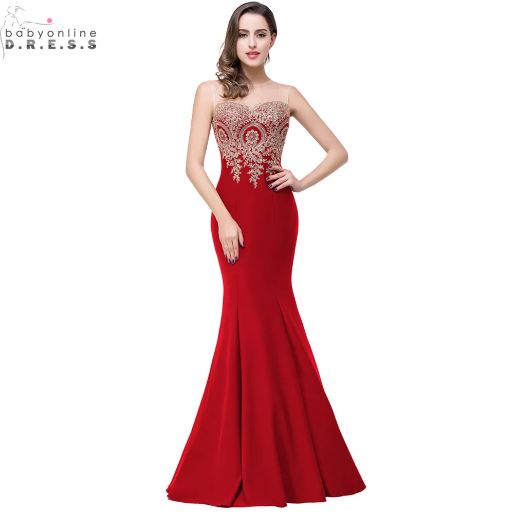 Robe De Soiree Longue Sexy Backless Red Mermaid Lace Evening Dress 2017