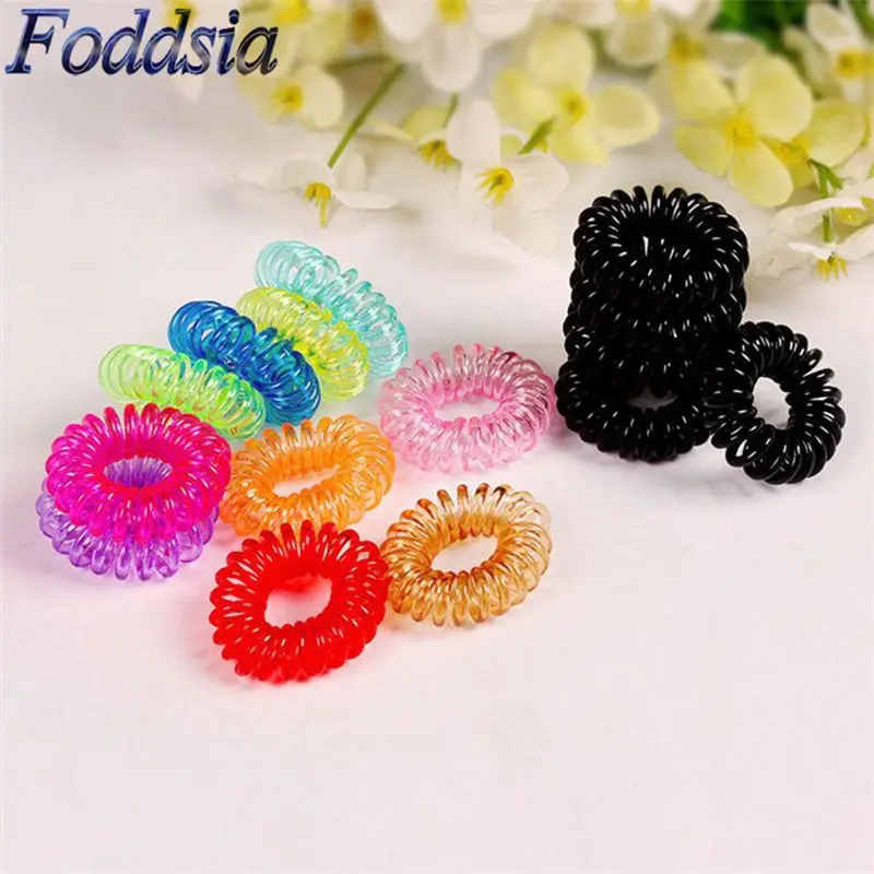 Foddsia 20pcs Transparent Color Telephone Line Gum Elastic Hair Bands ...