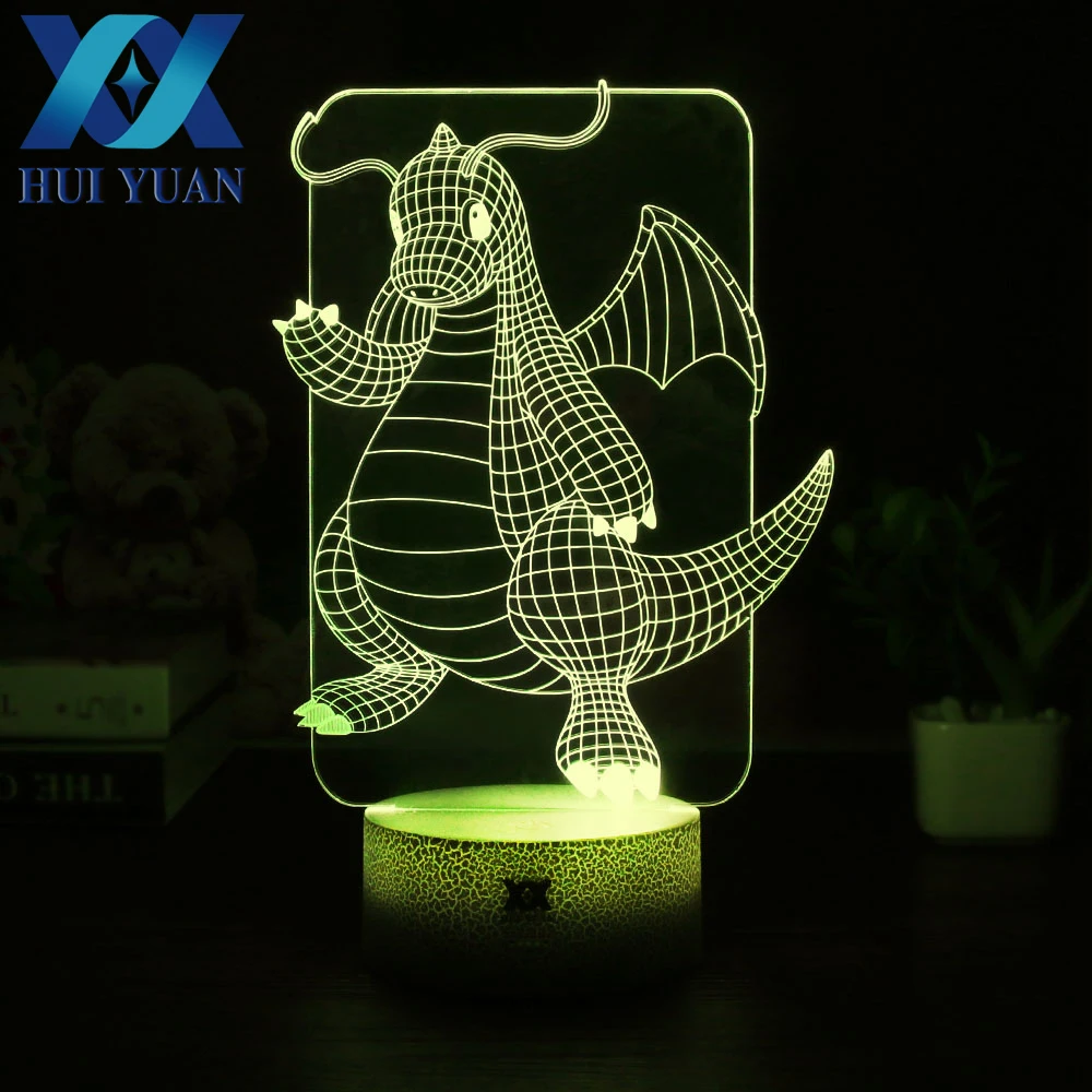 HUI YUAN Pokemon Dragonite 3D Lamp LED 7 Color RGB Changeable Mood Lamp ...