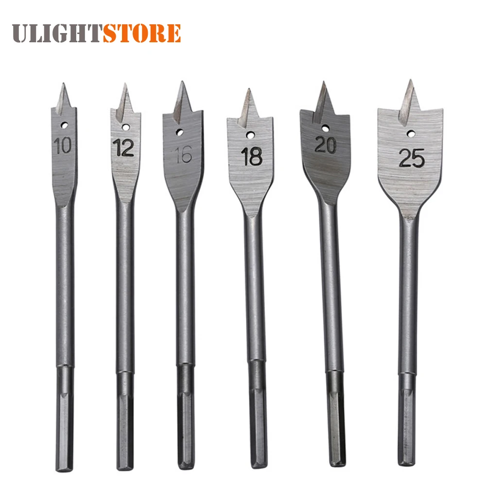 6pcs/lot Wood Flat Drill Bit Set 10mm 12mm 16mm 18mm 20mm 25mm Paddle ...