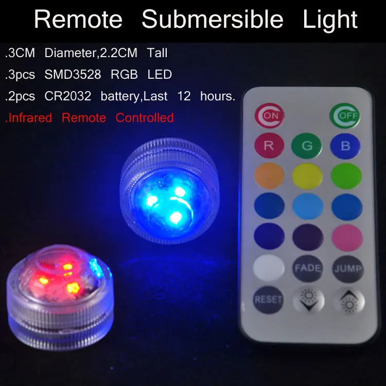12pcs Super Bright 3LEDs RGB Multicolors Mini Submersible LED Lights ...