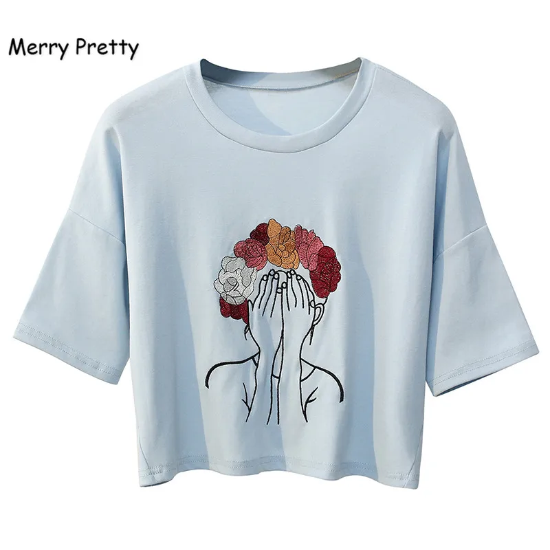 Merry Pretty New Harajuku Style tshirt Women Character Embroidery T ...