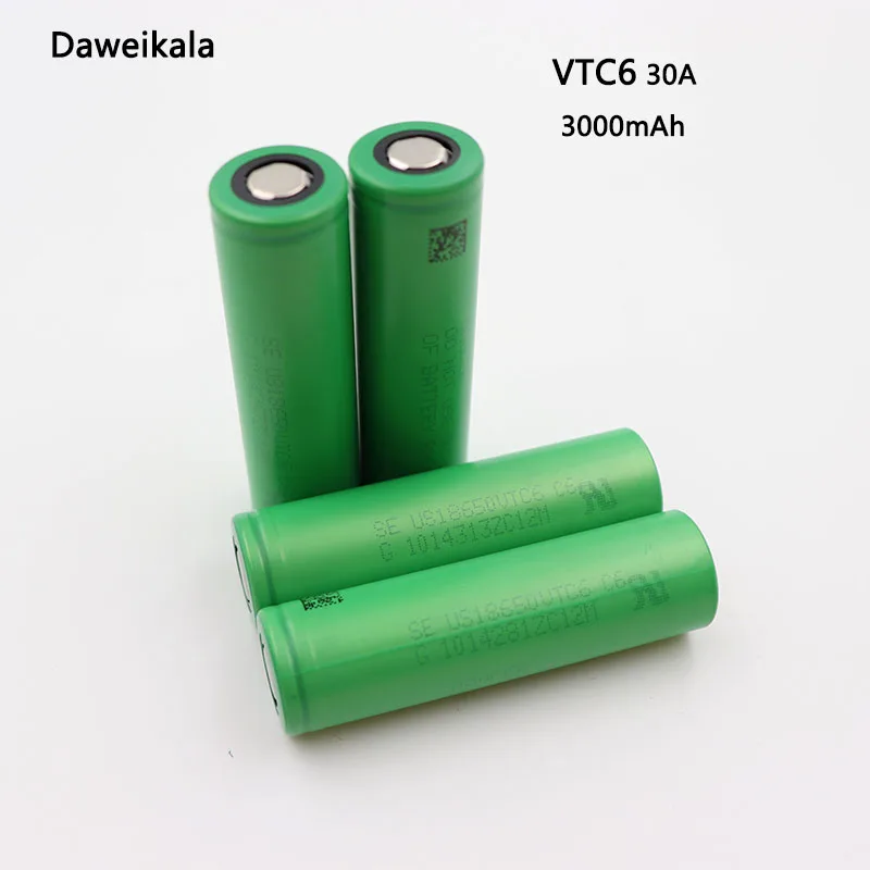 Daweikala 2pcs VTC6 3,7 V 3000mAh 18650 аккумуляторная батарея для ...
