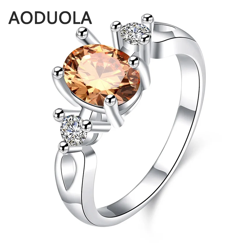 Four claws Ring Silver Plated Yellow Zirconia Women's Cheap Rings ...