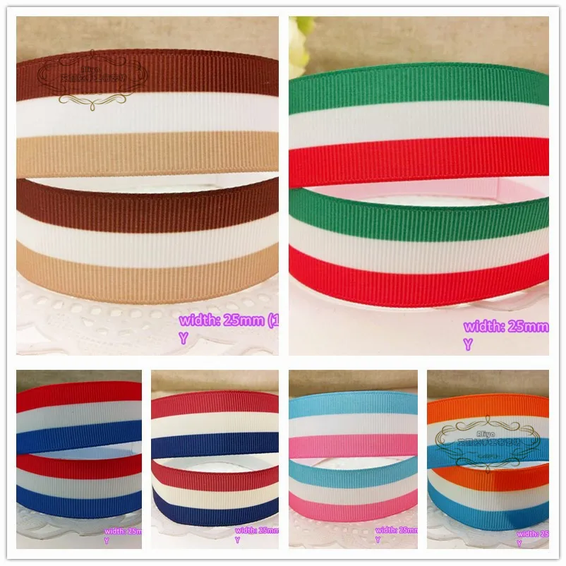 6 Colors To Select 10 Yards Colorful Stripes Printed Grosgrain Ribbons ...
