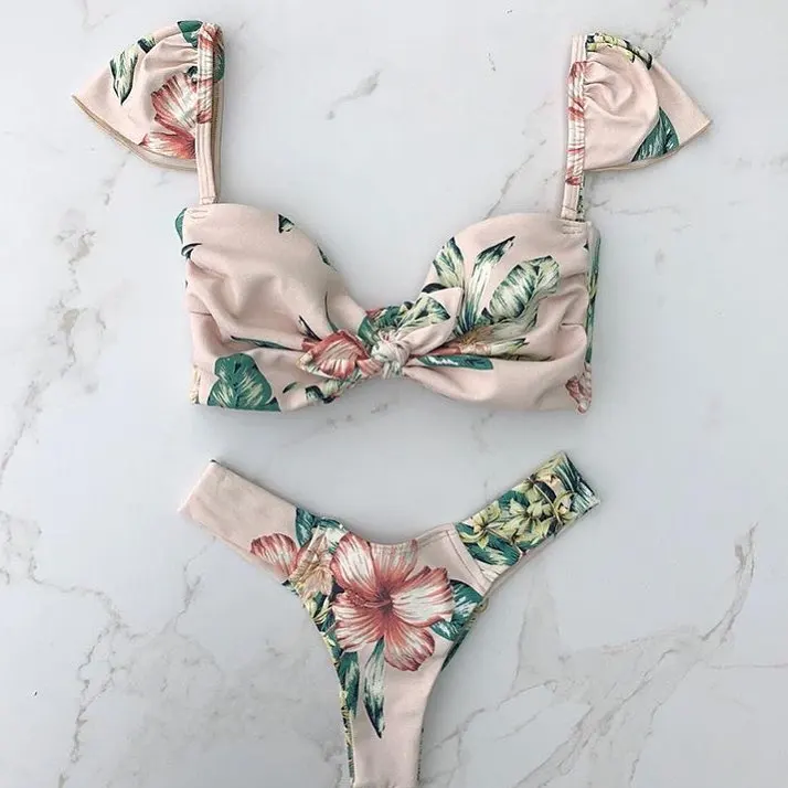 Flower Print Bikini Set 2018 Swimwear Women Chest Knot Swimsuit Sexy