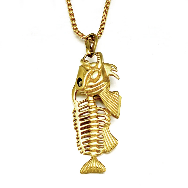 9*3cm Very Big Heavy Gold Color Stainless Steel Hook Fish Skeleton ...