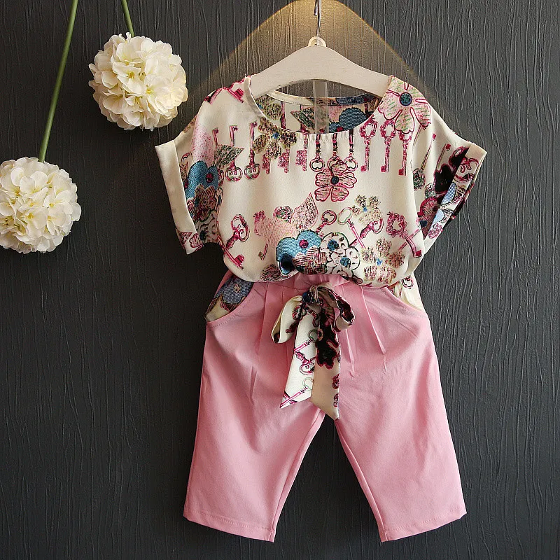 Children clothing girls summer cloth set 2pcs short sleeve shirt+pants ...