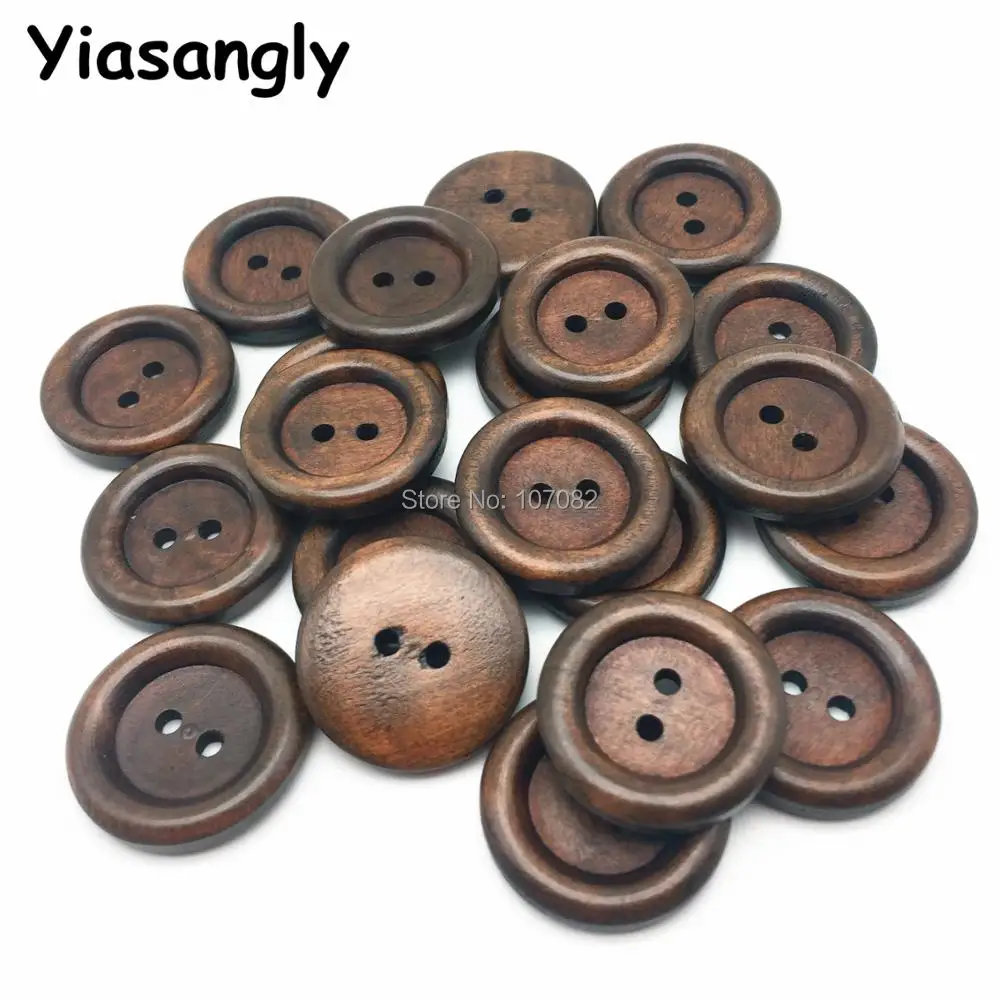 Yiasangly 100pcs 20mm Wooden Brown Buttons 2 Holes Round Sewing Button ...