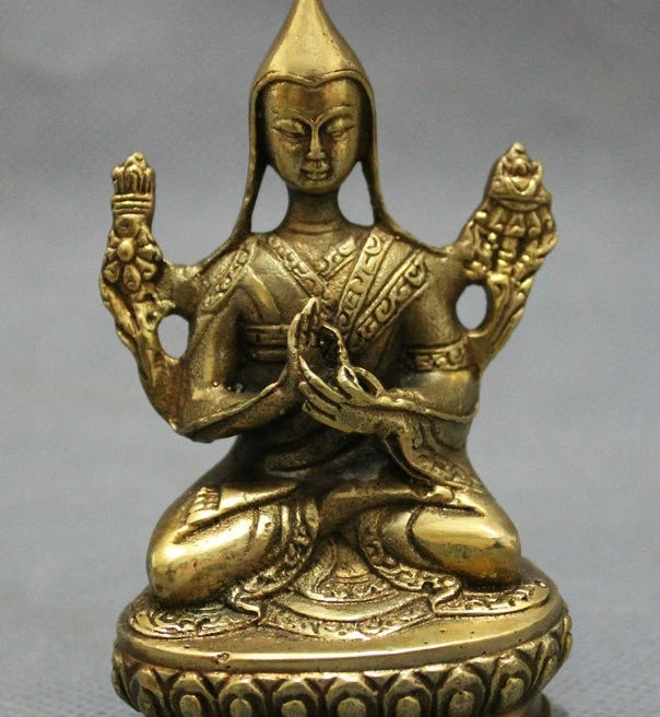 Tibet Buddhism Fane Pure Brass Protect Lotus Tsongkhapa Buddha Joss ...