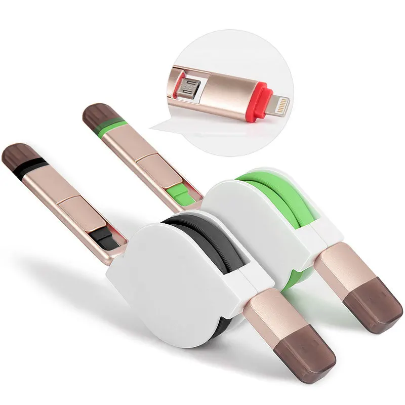 Retractable 2 in 1 For Ios 8 & Android 2in1 8pin Micro USB Sync TPE ...