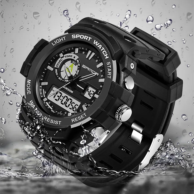 New Arrival SANDA Waterproof Dual Time Digital Sport Multi Function ...
