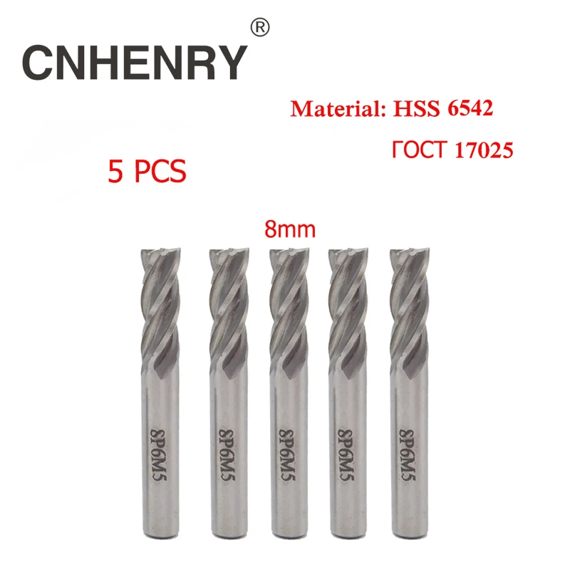 5pcs 4 Flutes HSS 6542 End Mill Diameter 8mm Router Bit Set Milling ...