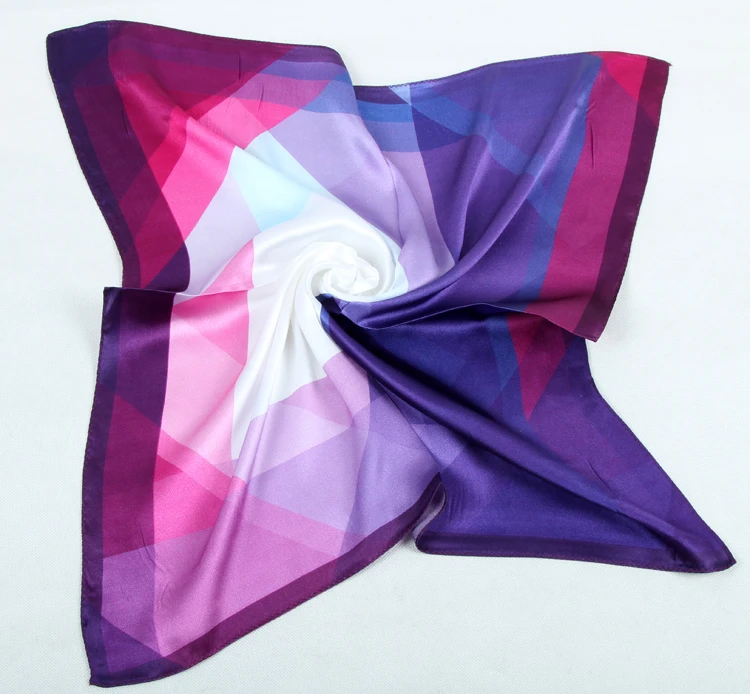 [SLKSCF] 55X55CM Fashion Colorful Plaid Print Small Scarf Real Silk ...