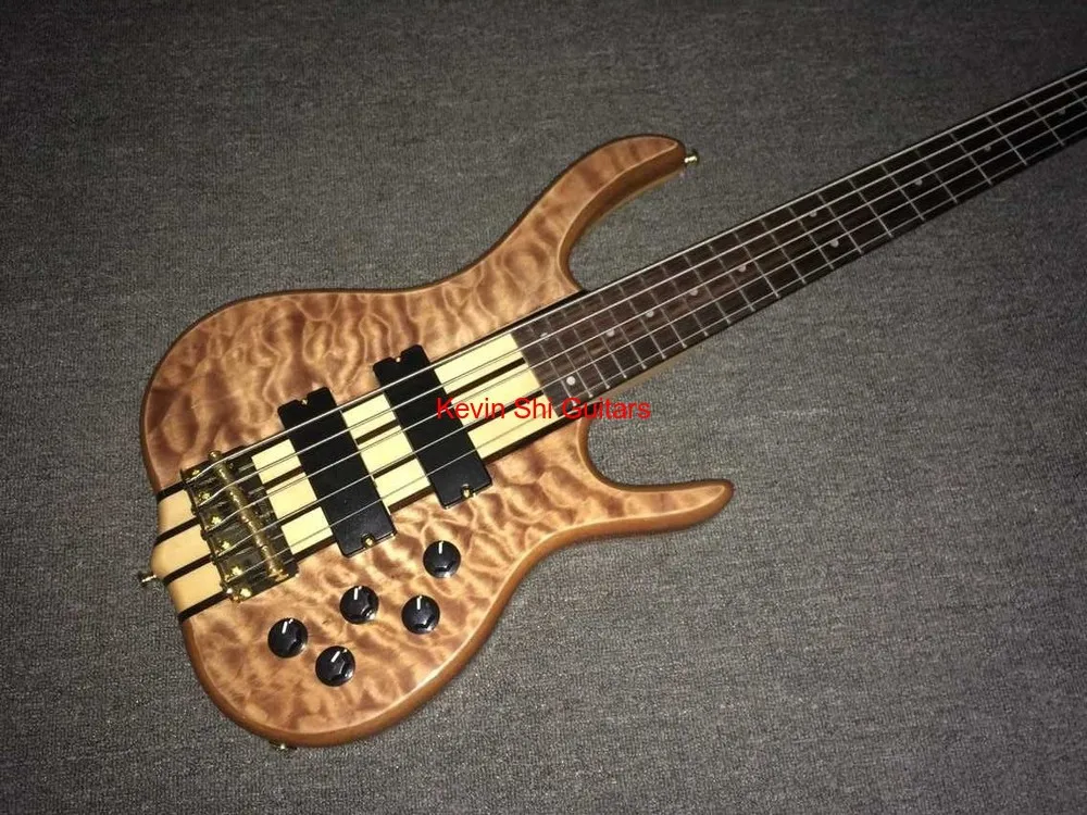 5 Strings Bass Custom Handmade Electric Bass Guitar With All Gold ...