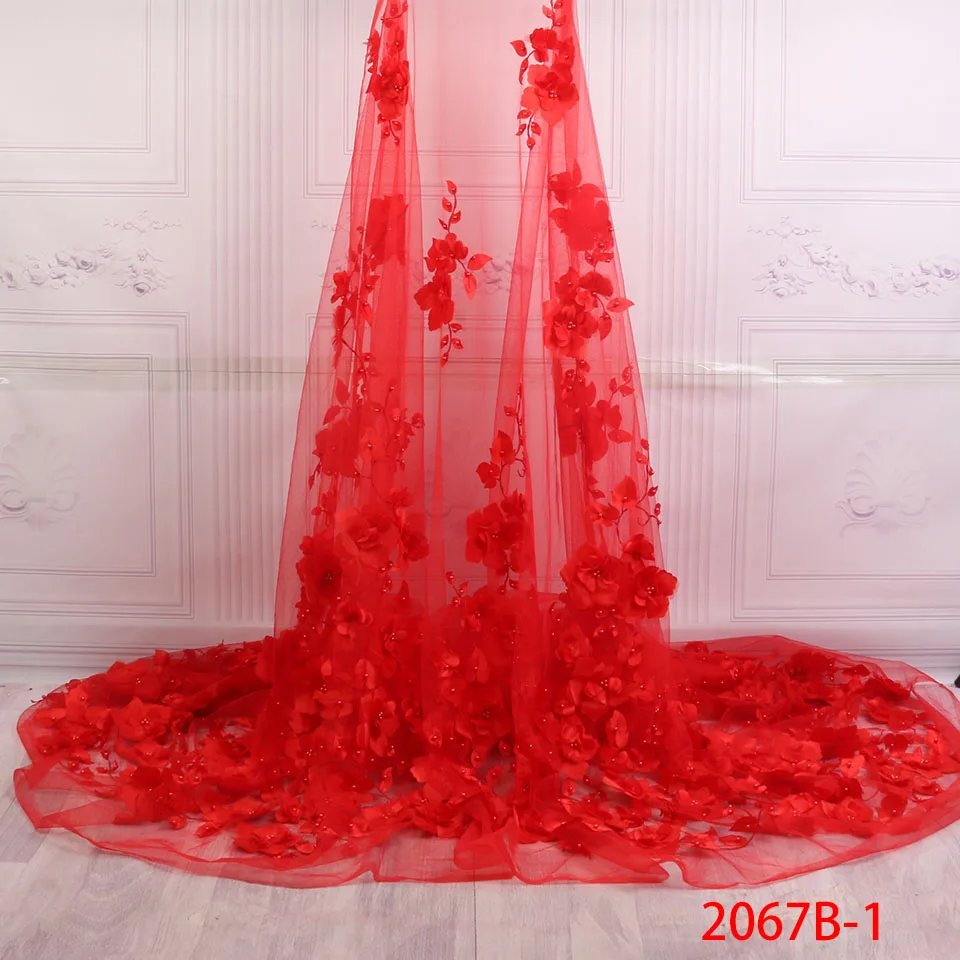 Latest Red Color African Lace Fabric 2019 3D Tulle Lace Fabric For ...