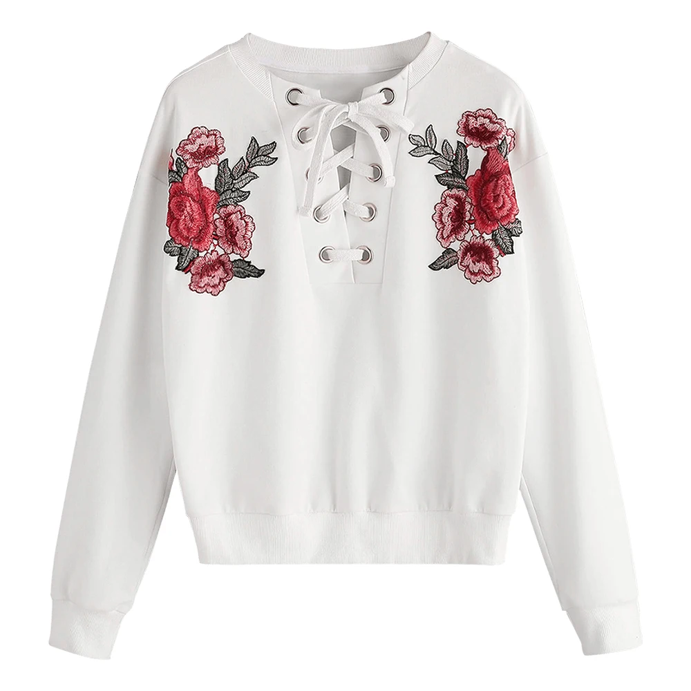 Bts Autumn Women Embroidery Floral Patched Lace Up Jepeneses Style