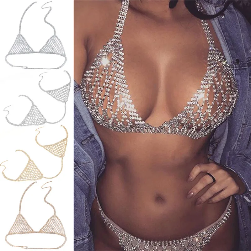 1pc Sexy Fashion Bikini Jewelry Shiny Crystal Rhinestone Chain Bra