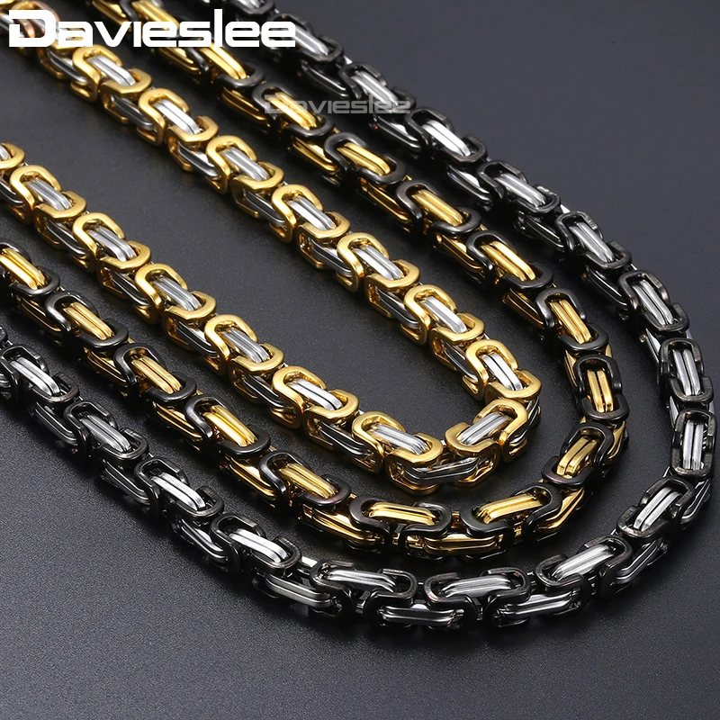 Davieslee Mens Necklace Byzantine Box Chain Black Gold Silver Color ...