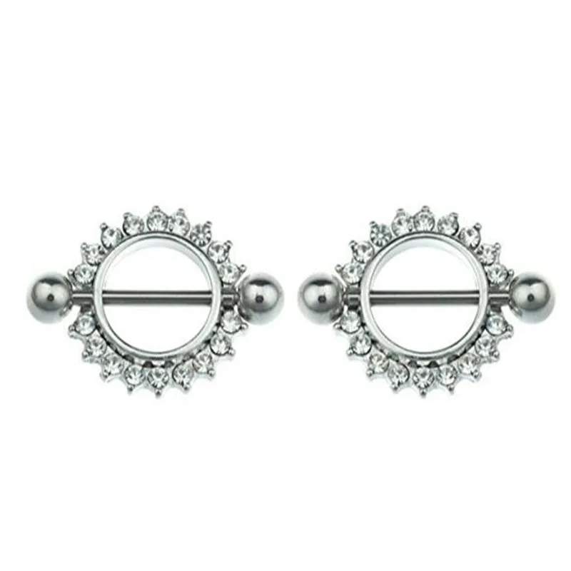 CZ Gem Paved Circle Nipple Shield Cover Rings Body Piercing Bar 14G ...