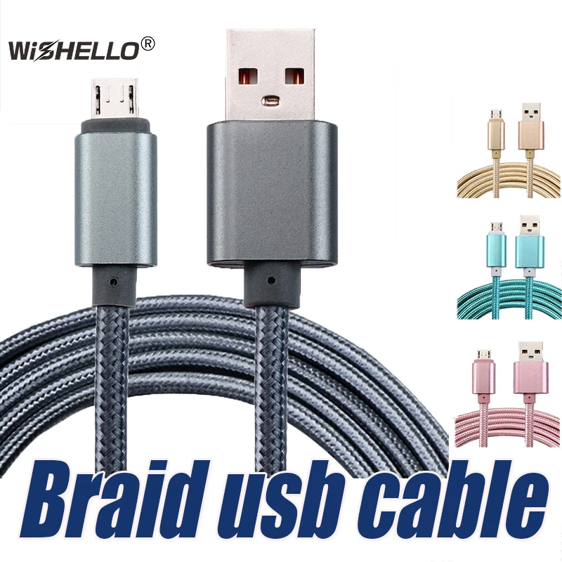 Micro USB Cable Nylon Braided 2A Quick Wire Metal Plug Data Sync ...