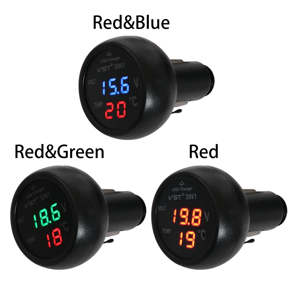 2 in 1 Digital LED Car Thermometer Voltmeter Car 12V/24V Temperature ...