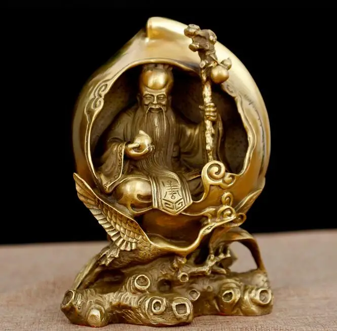 Chinese Fengshui Brass Xiantao God of longevity Red-crowned crane ...