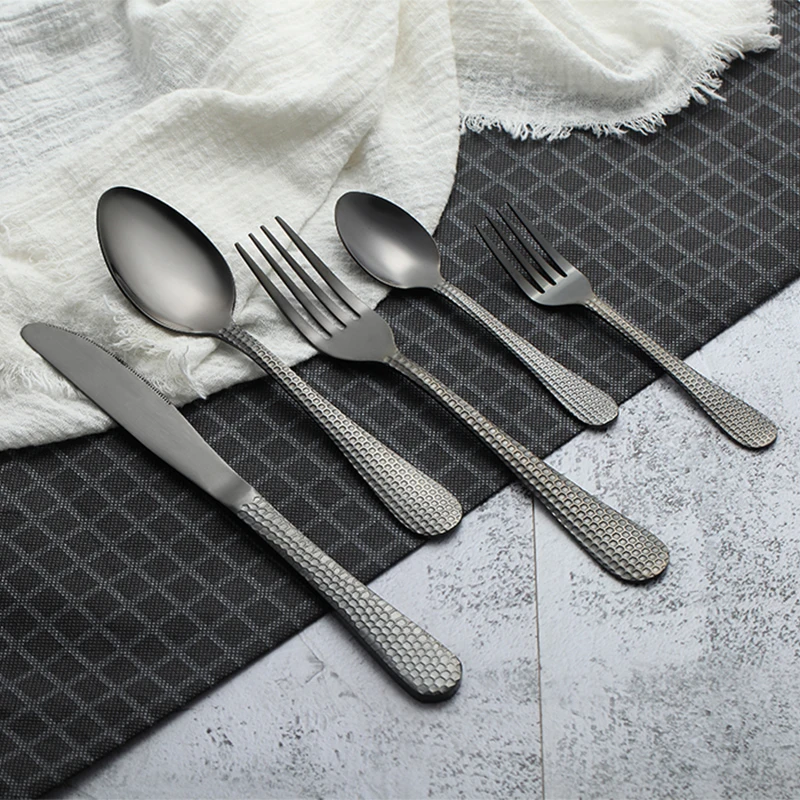 30Pcs/set Black Cutlery Set Stainless Steel Dinnerware Tableware ...