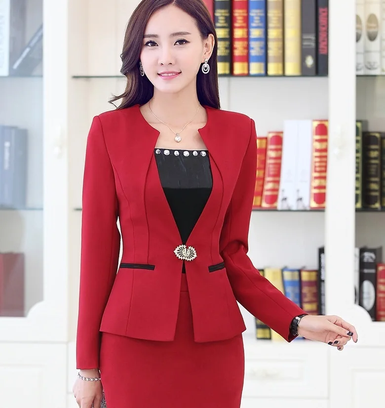 Formal Red Blazer Women Outerwear Jackets Coat Slim Fashion Ladies ...