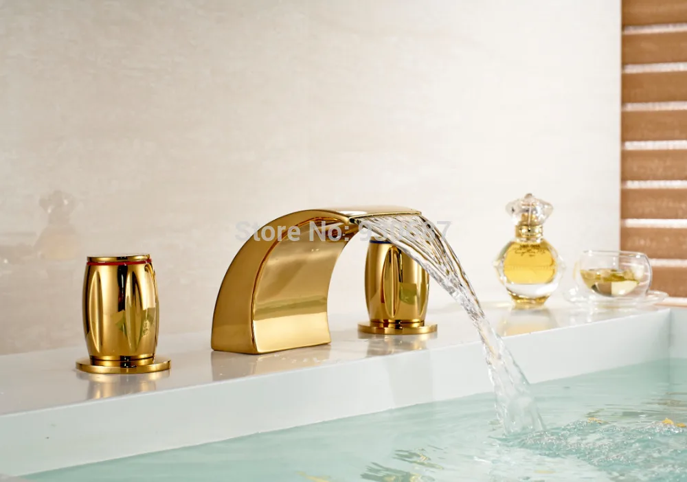Bathroom 3 pcs Gold plate Sink Faucet Dual Handles Mixer Tub Tap|tap ...