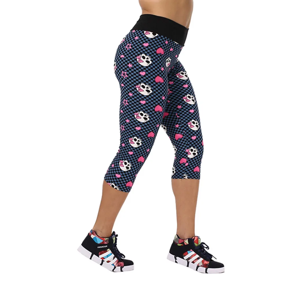 Hot Sexy New Plus Size Womens Fashion High Waist Skull Printed Capris