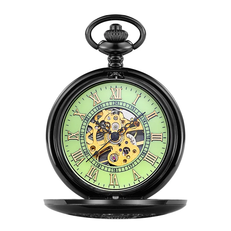 ORKINA Vintage Black Steampunk Pocket Watch Mechanical Hand Wind Roman ...
