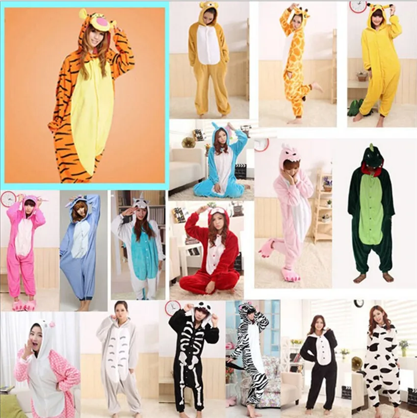 2017 Adults Flannel Pajamas All in One Pyjama Animal Suits Unisex Men ...