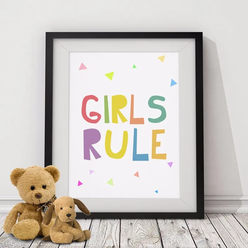 Girls Rule Motivational Quote Poster Nursery Wall Picture Oil Painting ...