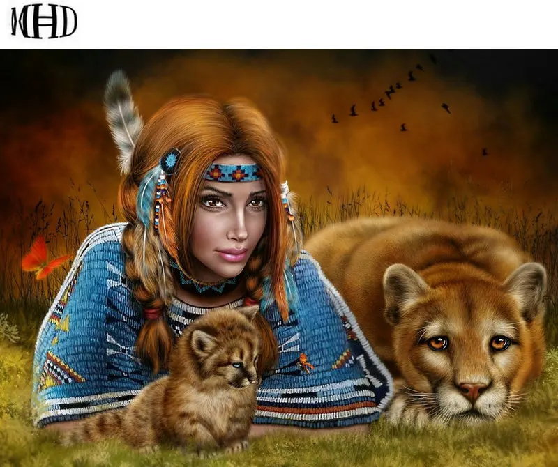 MHD 3D 5D DIY Diamond Embroidered Animals, Tribal Women & Animals ...