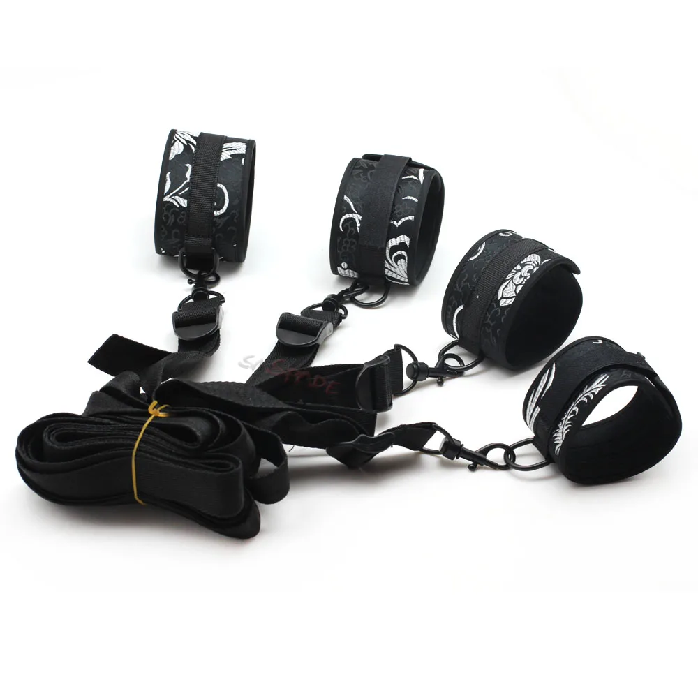 Smspade Black Canvas Cloth Sex Bondage Set Bed Bondage Kit For Women