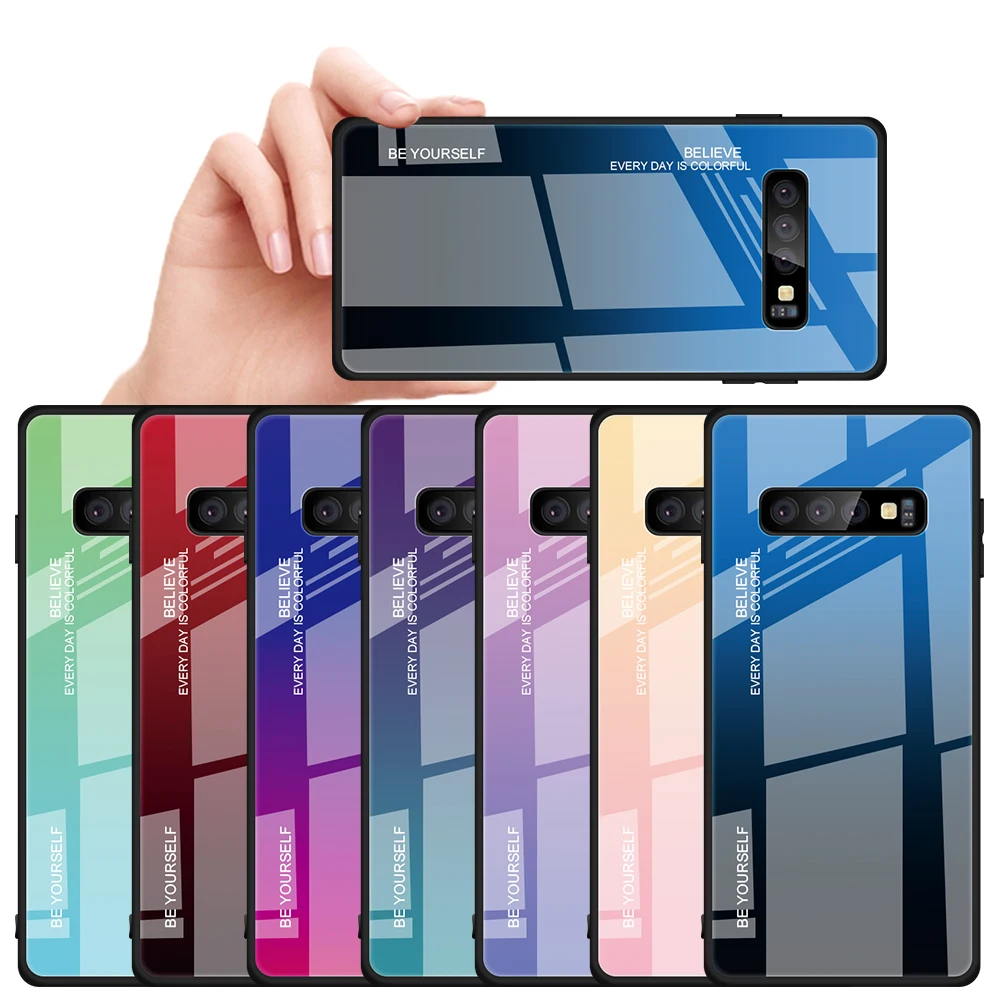For-Samsung-Galaxy-S10-Plus-Case-Hard-Tempered-Glass-Fashion-Gradient ...