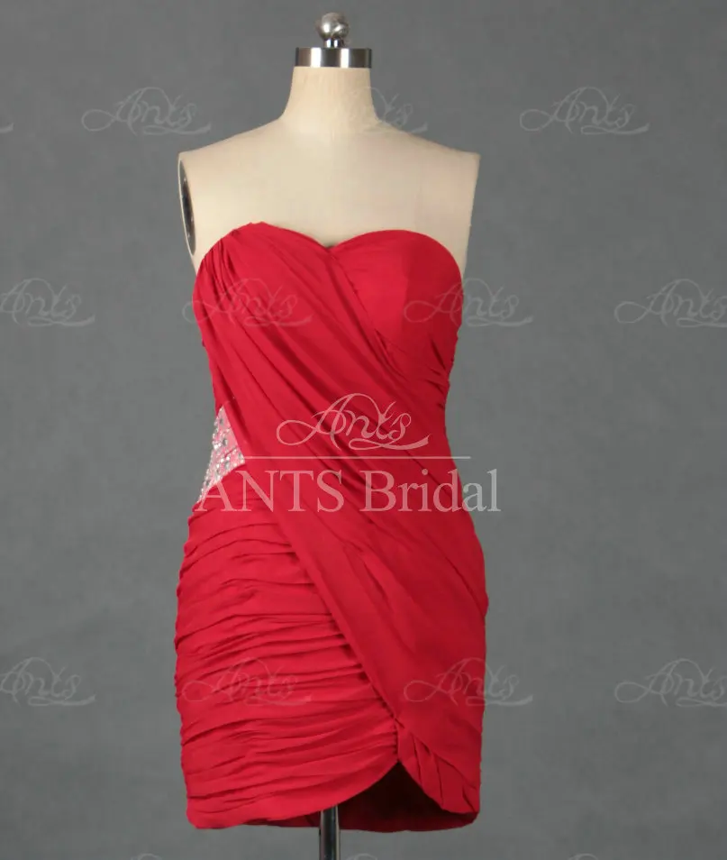 RE217 Factory Retail Straight Bead Chiffon Mini Cocktail Dresses Red ...