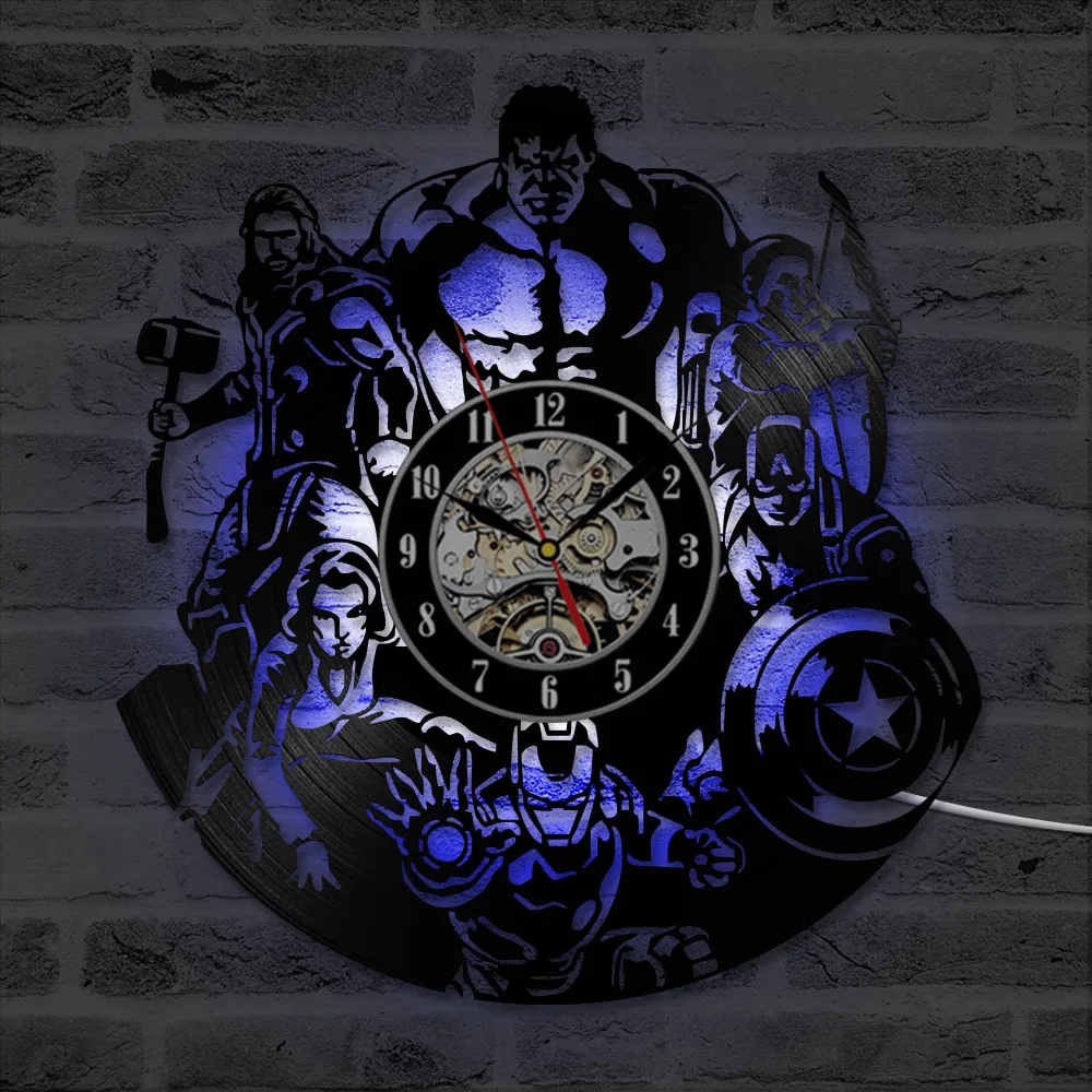 The Avengers Shape Vinyl Record Clock Creative Hollow Marvel Comics LED ...