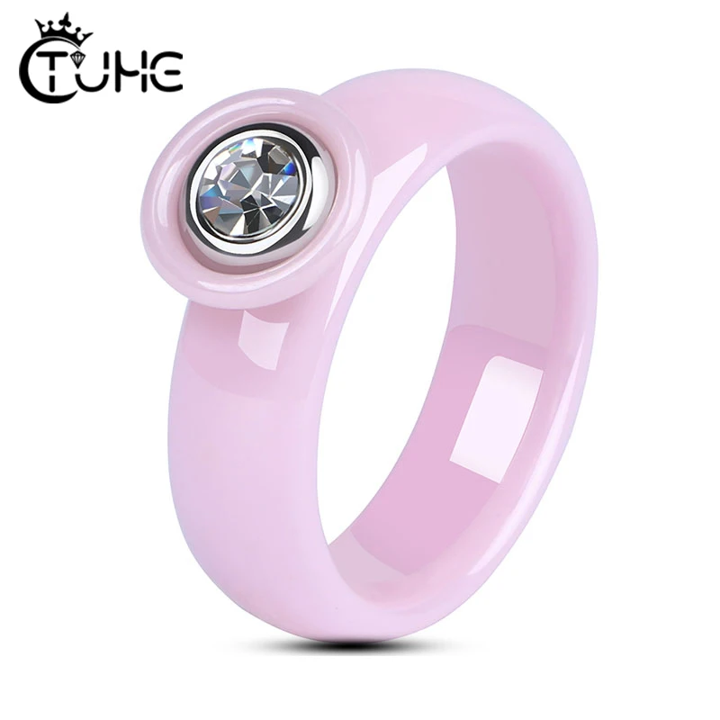 Female Crystal White Round Ceramic Rings Set Luxury Rhinestone ...