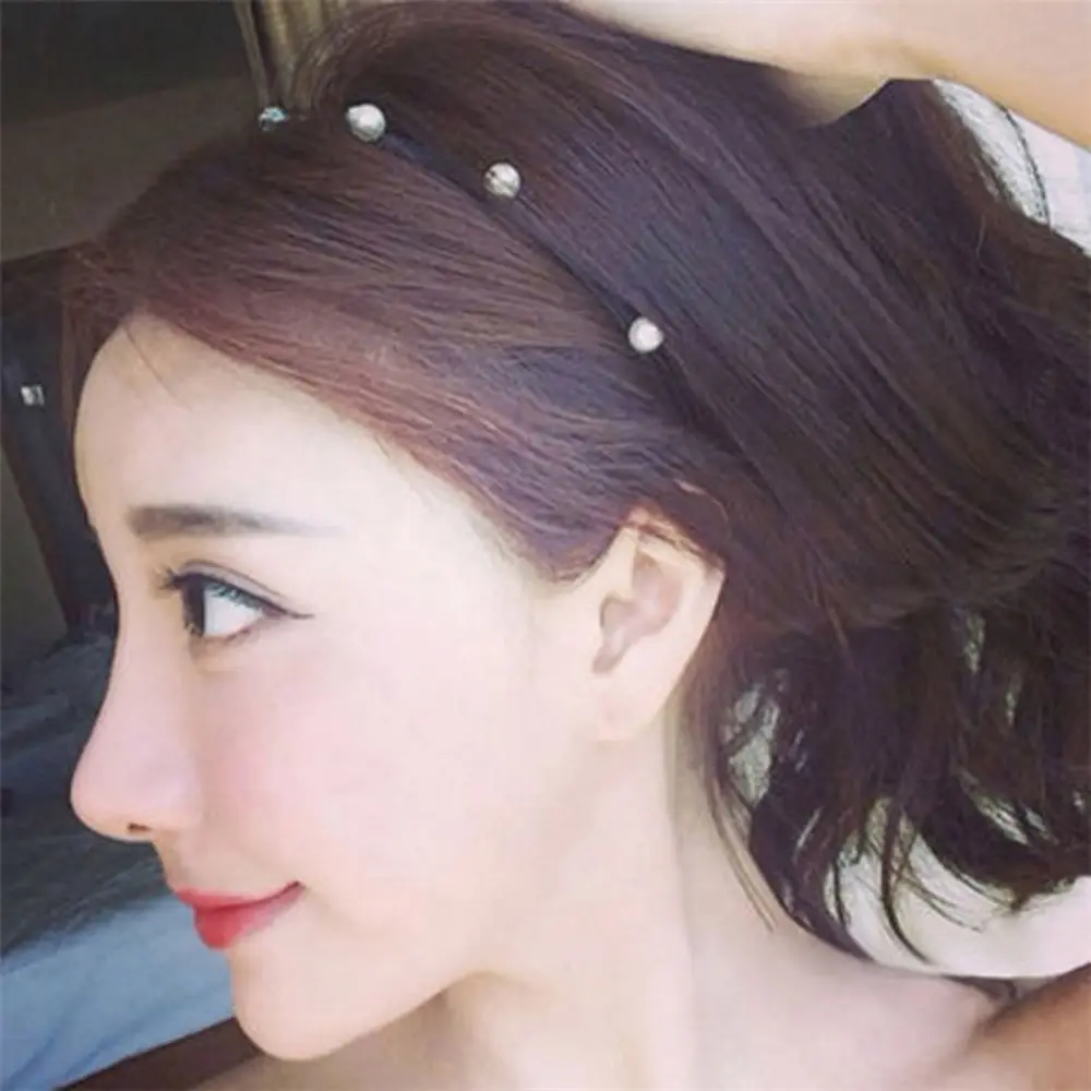 Korean New Fashion Simple Pearl Black Hair Hoop Hairband Handmade