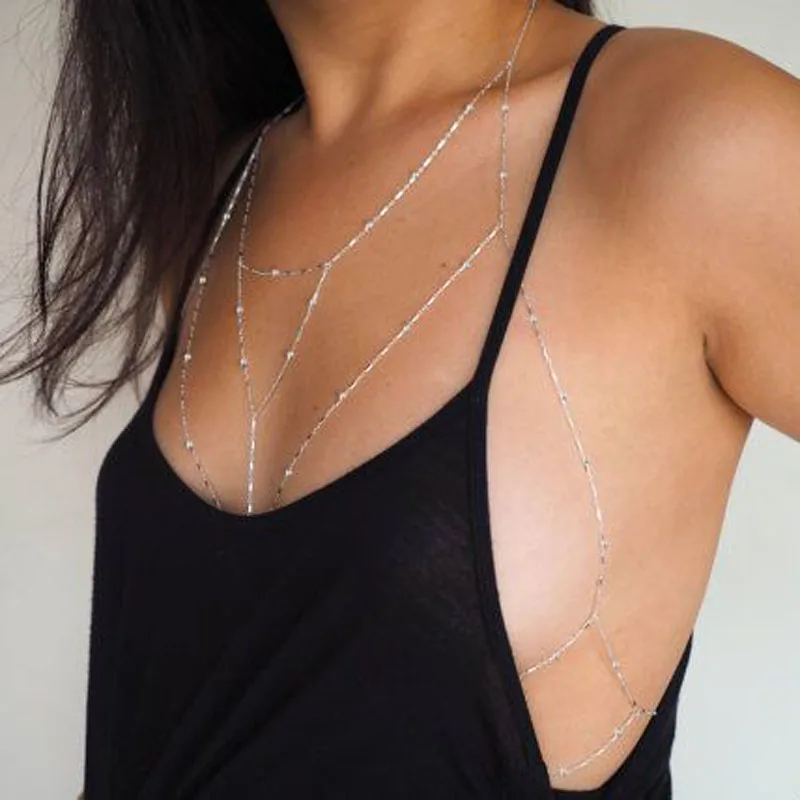 2016 Vintage Fashion Gold Silver Copper Beads Chain Bra Multilayer Sexy