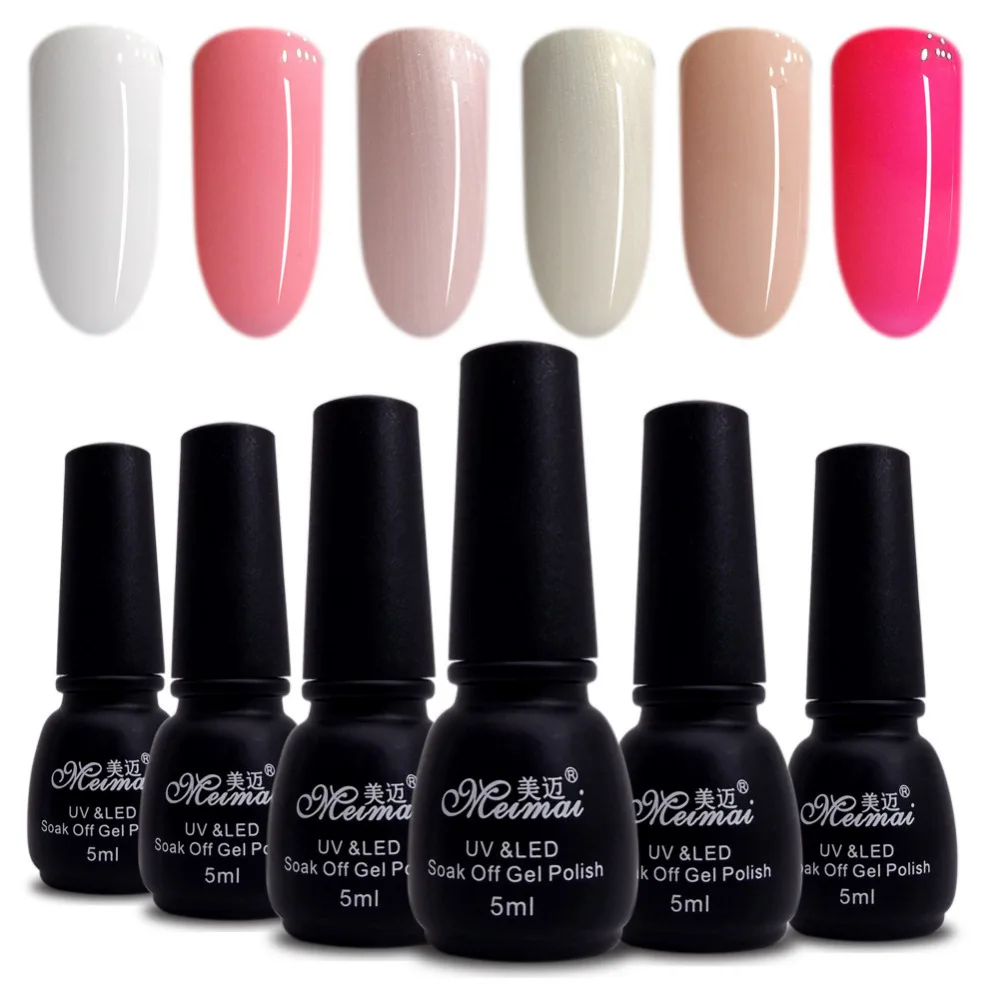 6 Piece LED Nail Polish Classic Colors UV Gel Base Coat Top Coat Long ...