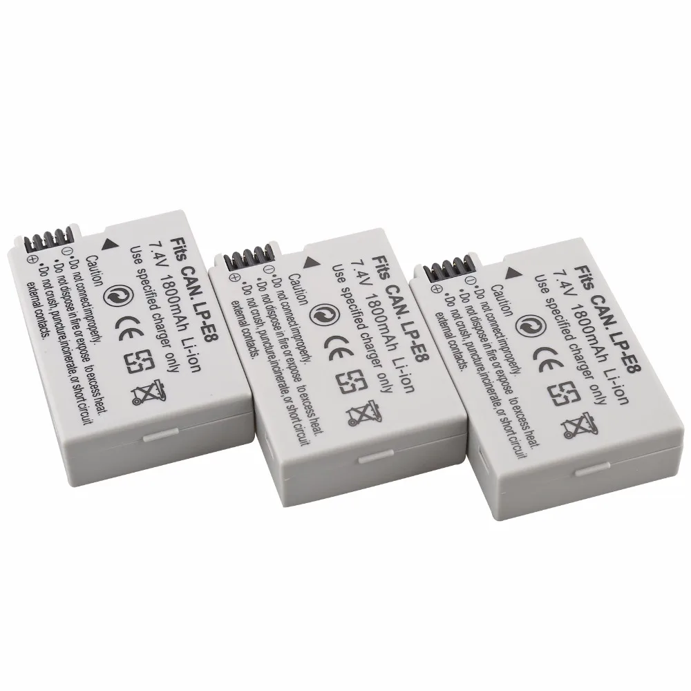 Probty 3pcs Lp-e8 Lp E8 Lpe8 Battery For Canon 550d 600d 650d 700d ...