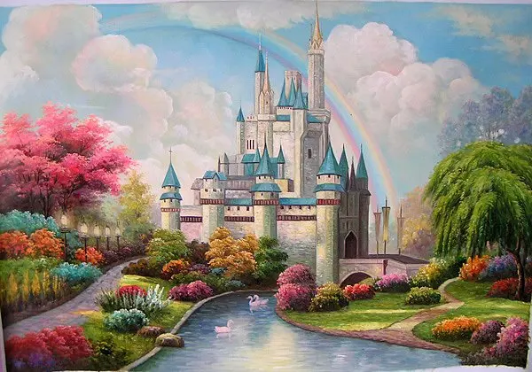Nice Oil painting landscape castle rainbow duck 24x36" Guaranteed 100% ...